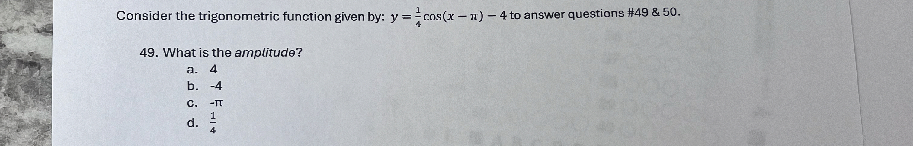 Solved Consider the trigonometric function given by: | Chegg.com