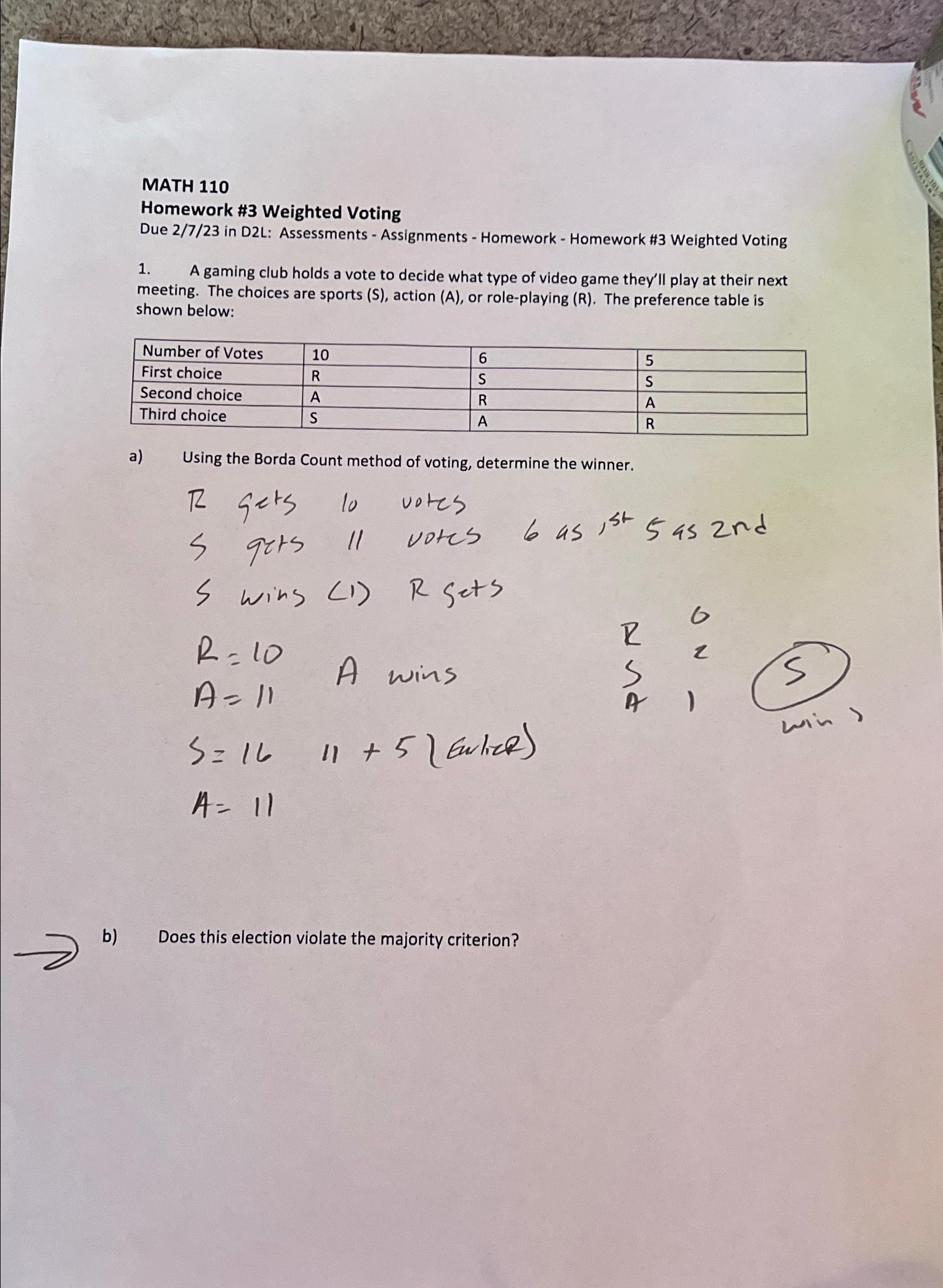 Solved MATH 110Homework #3 ﻿Weighted VotingDue 2/7/23 ﻿in | Chegg.com