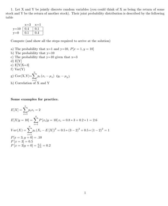 Solved 1. Let X and Y be jointly discrete random variables | Chegg.com