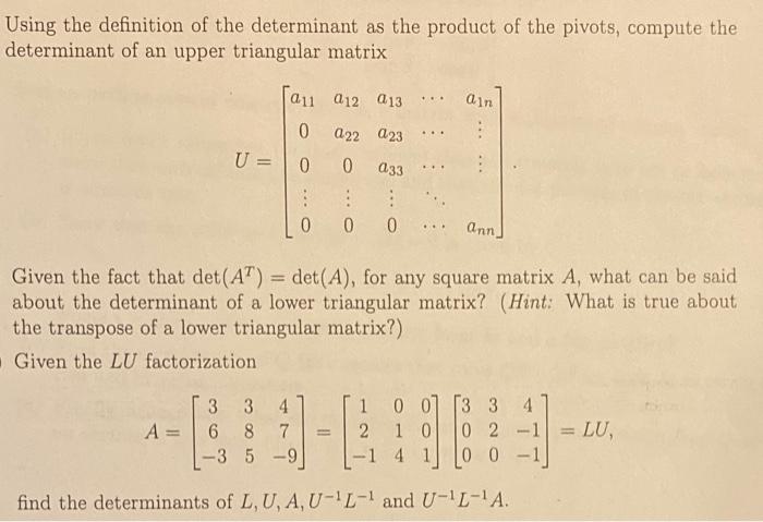 Solved Using the definition of the determinant as the | Chegg.com