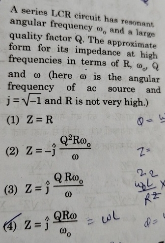 Solved A series LCR circuit has resonant angular frequency | Chegg.com