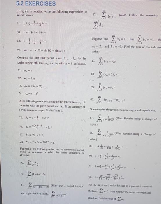 Solved Using sigma notation, write the following expressions | Chegg.com