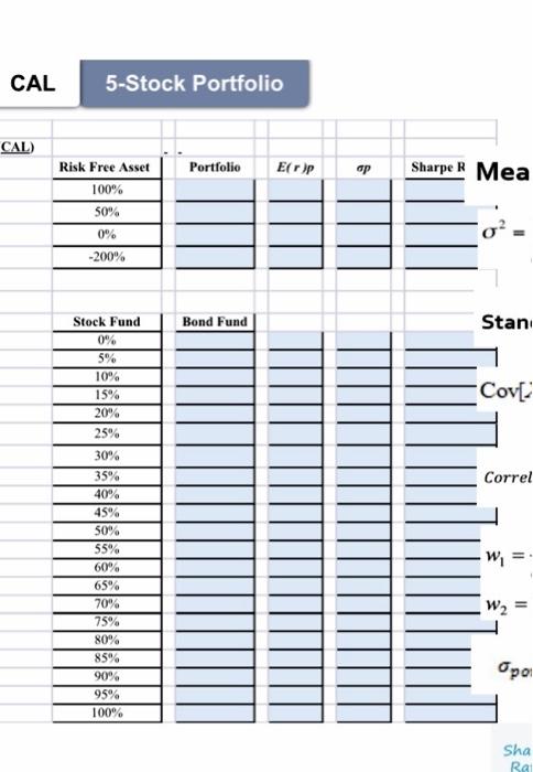 CAL and Efficient FrontierCAL 5-Stock Portfolio | Chegg.com