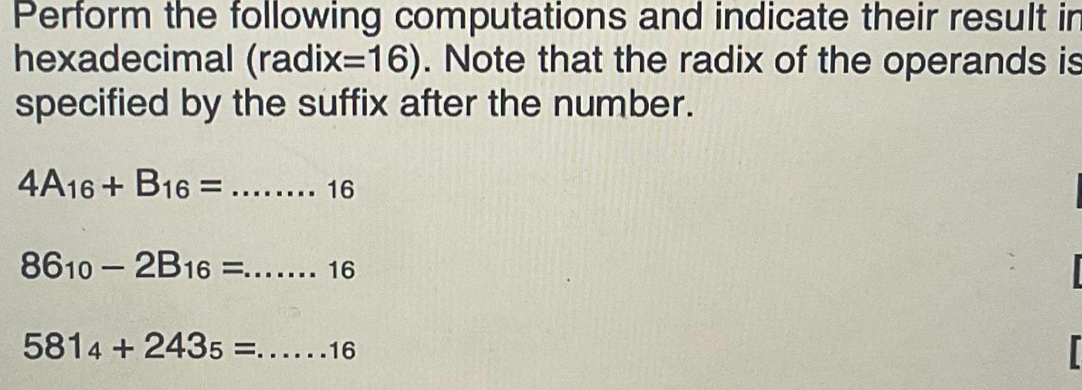 Solved Perform the following computations and indicate their | Chegg.com