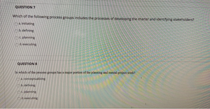Solved QUESTION 7 Which of the following process groups | Chegg.com
