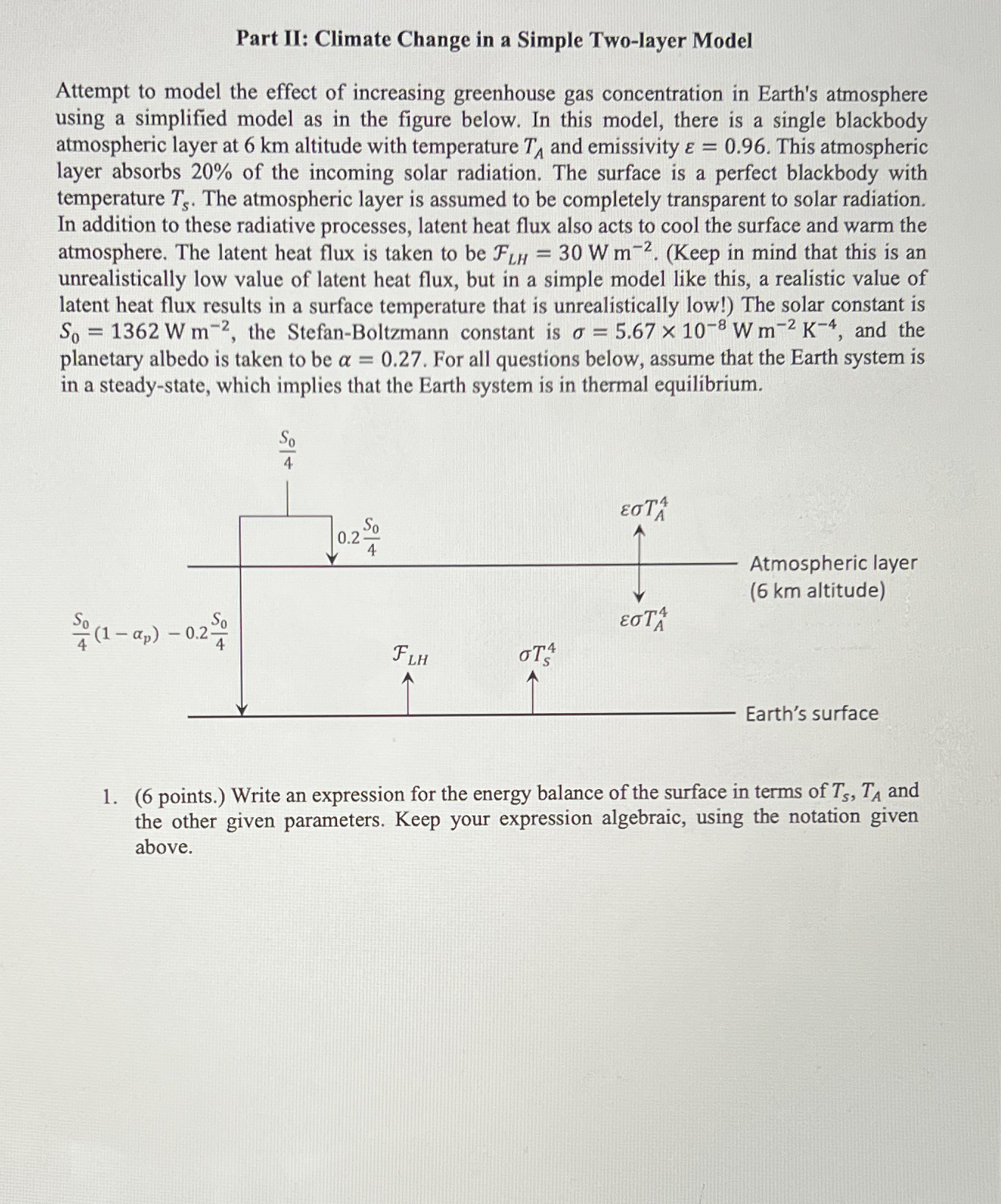 Solved Part II: Climate Change in a Simple Two-layer | Chegg.com