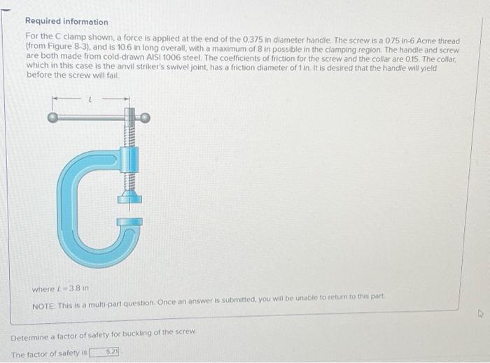 Solved Required information For the C clamp shown, a force | Chegg.com