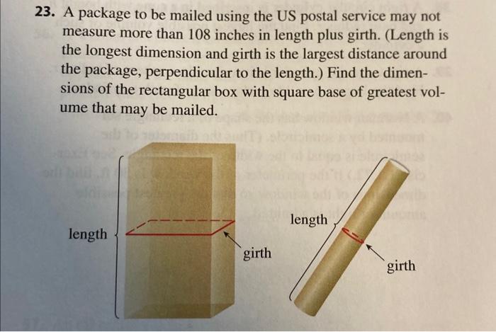 Solved 23. A package to be mailed using the US postal | Chegg.com