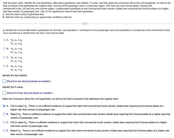 Solved Test the given claim. Identify the nult hypothesis, | Chegg.com