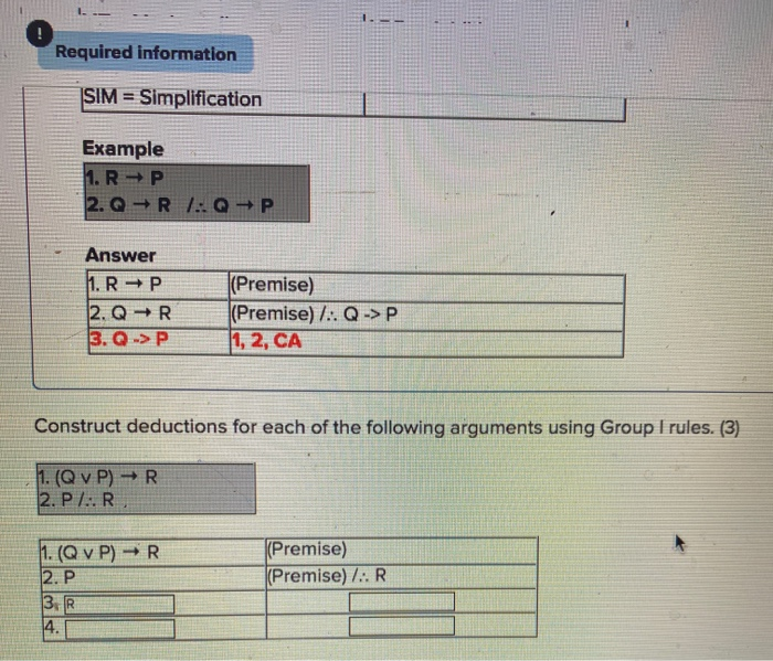 Solved Required information SIM = Simplification Example 1. | Chegg.com