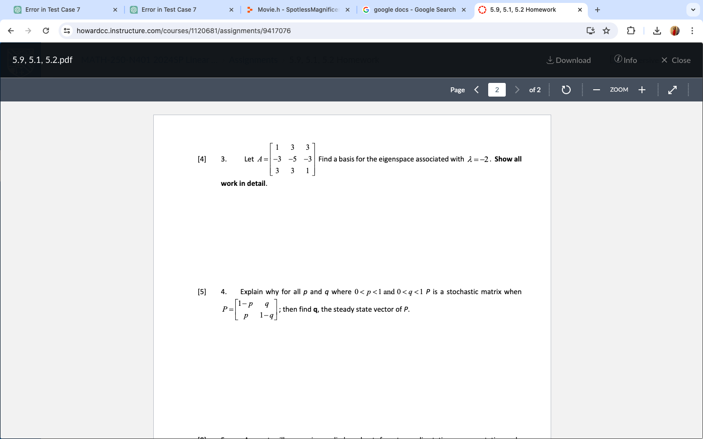 Solved [4] 3. ﻿Let A=[133-3-5-3331] ﻿Find a basis for the | Chegg.com