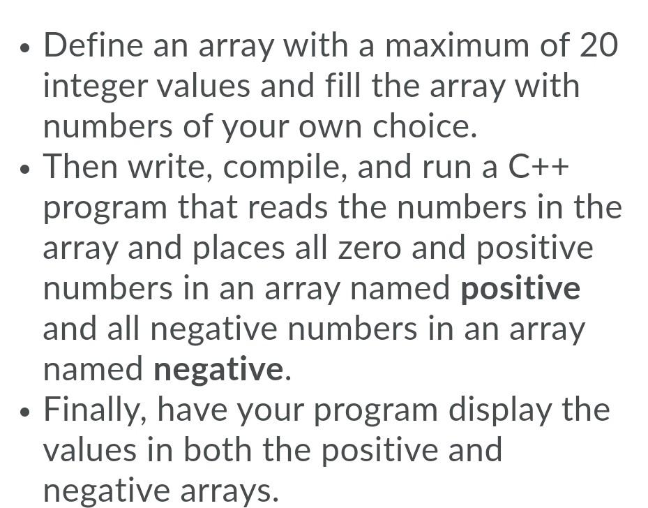 Solved . • Define an array with a maximum of 20 integer | Chegg.com
