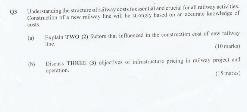 Solved Q3 Understanding the structure of railway costs is | Chegg.com