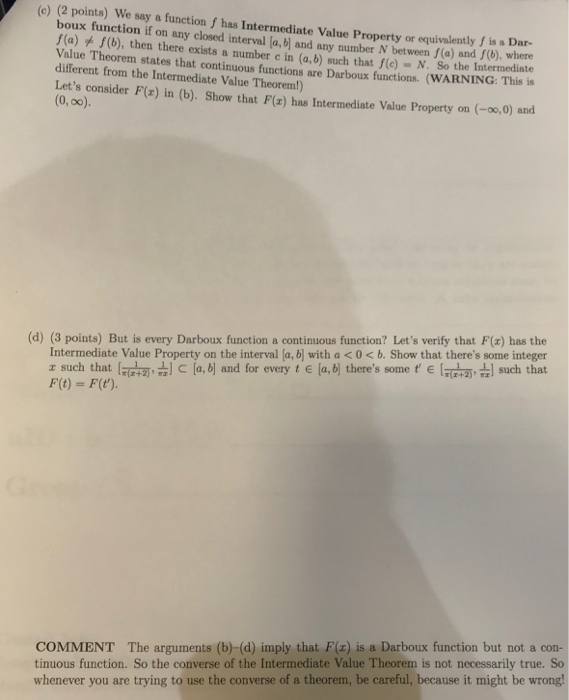 (0) (2 points) We say a function has Intermediate | Chegg.com