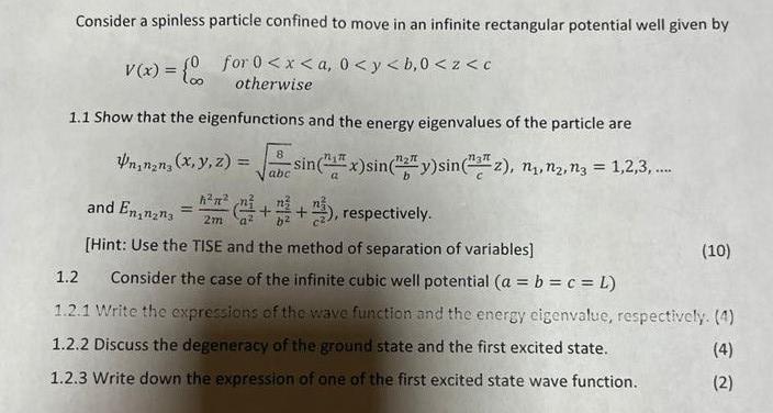 Solved Consider a spinless particle confined to move in an | Chegg.com