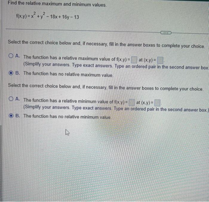 Solved Find the relative maximum and minimum values. | Chegg.com