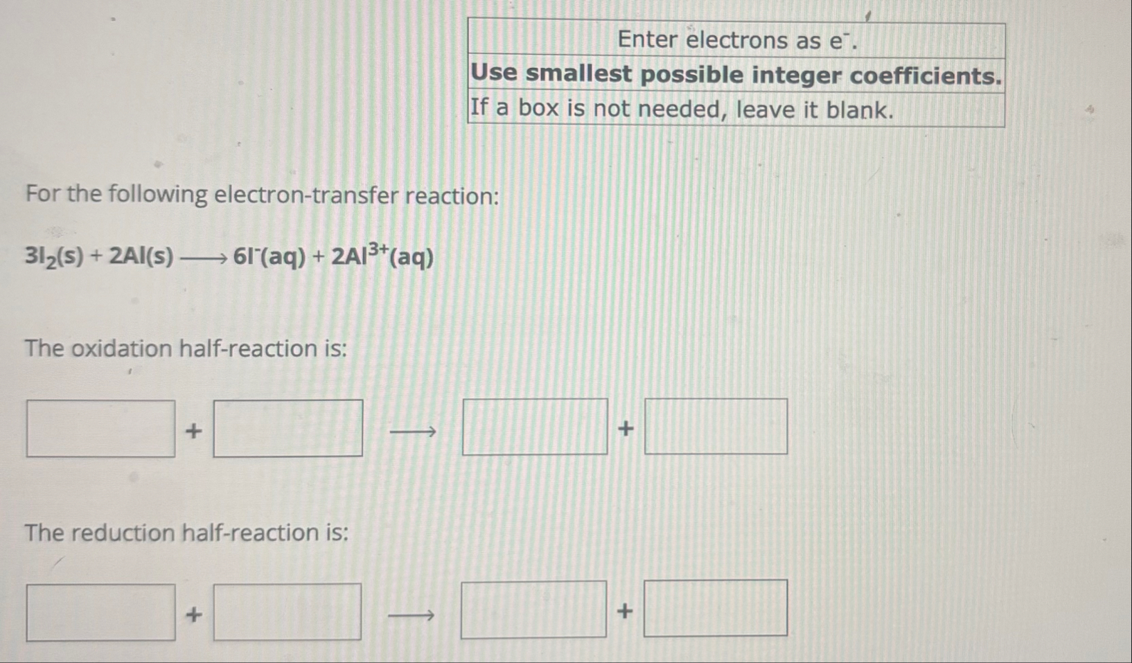 Enter electrons as e-.Use smallest possible integer | Chegg.com