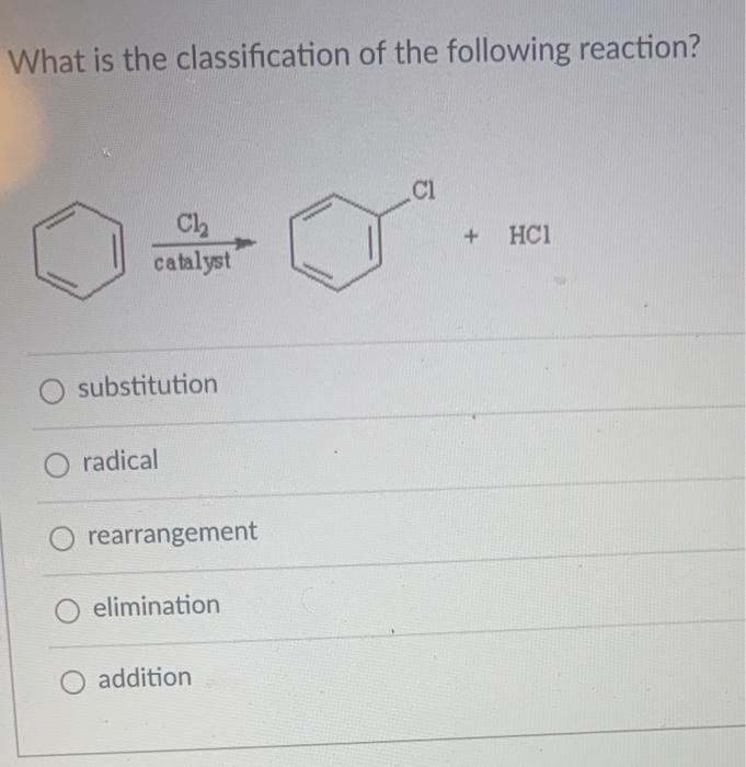 Solved What is the classification of the following reaction? | Chegg.com