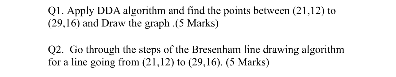Solved Q1. ﻿Apply DDA algorithm and find the points between | Chegg.com