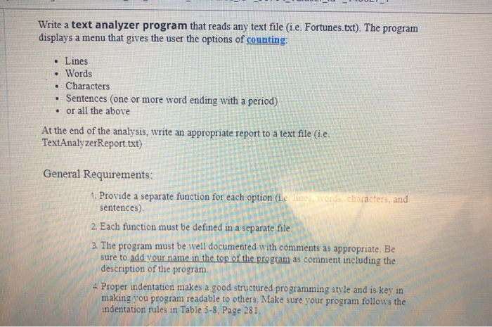 Solved Write a text analyzer program that reads any text | Chegg.com