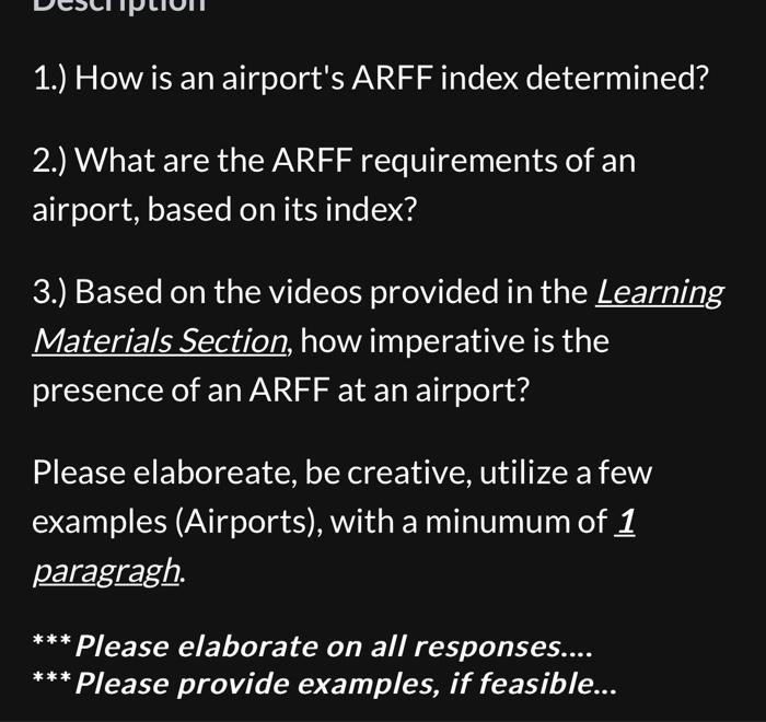 Solved 1.) How is an airport's ARFF index determined? 2.) | Chegg.com