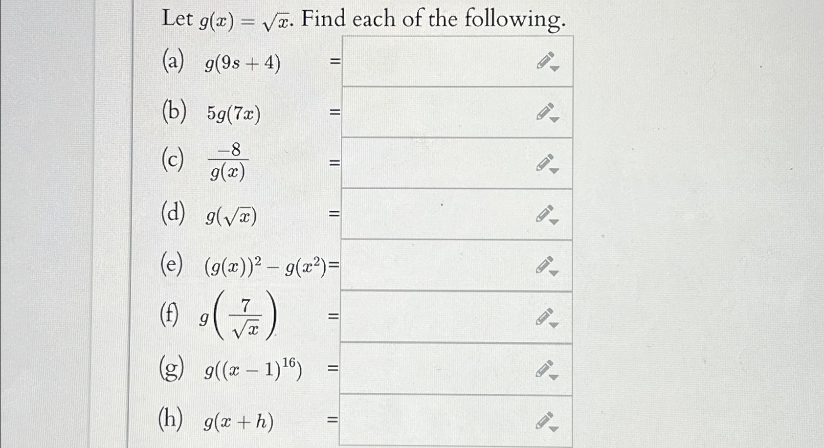 Solved Let g(x)=x2. ﻿Find each of the | Chegg.com