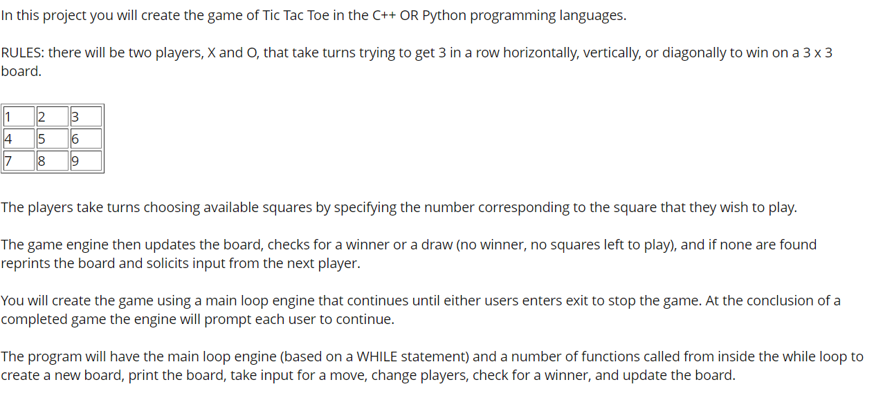 Solved In this project you will create the game of Tic Tac | Chegg.com