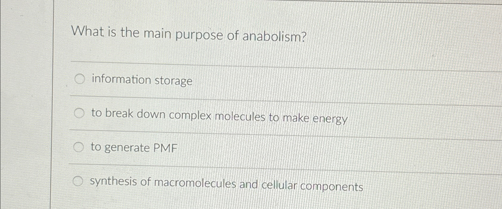 Solved What is the main purpose of anabolism?information | Chegg.com