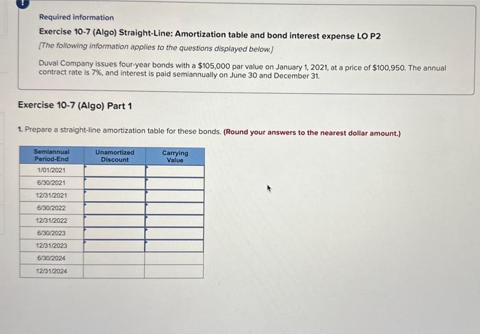 Solved Required information Exercise 10-7 (Algo) | Chegg.com