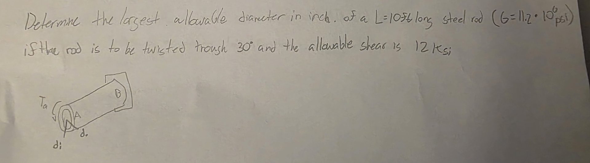 Solved Determine the largest allowable diameter in inch. of | Chegg.com