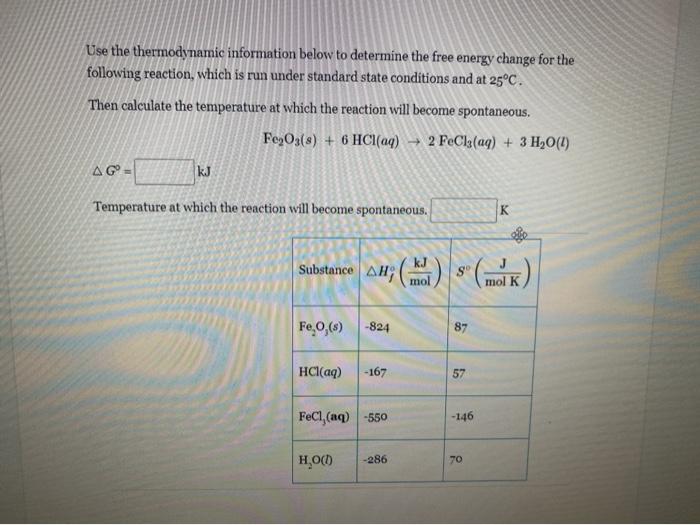 Solved Use the thermodynamic information below to determine | Chegg.com
