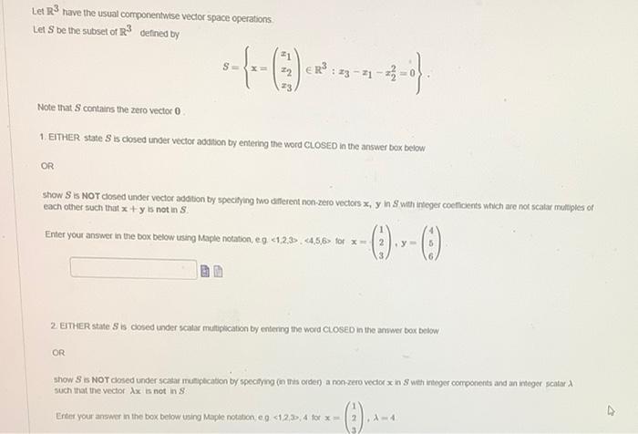 Solved Let 3 have the usual componentwise vector space | Chegg.com