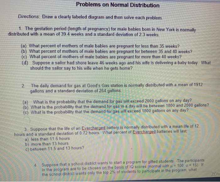 Solved Problems on Normal Distribution Directions: Draw a | Chegg.com