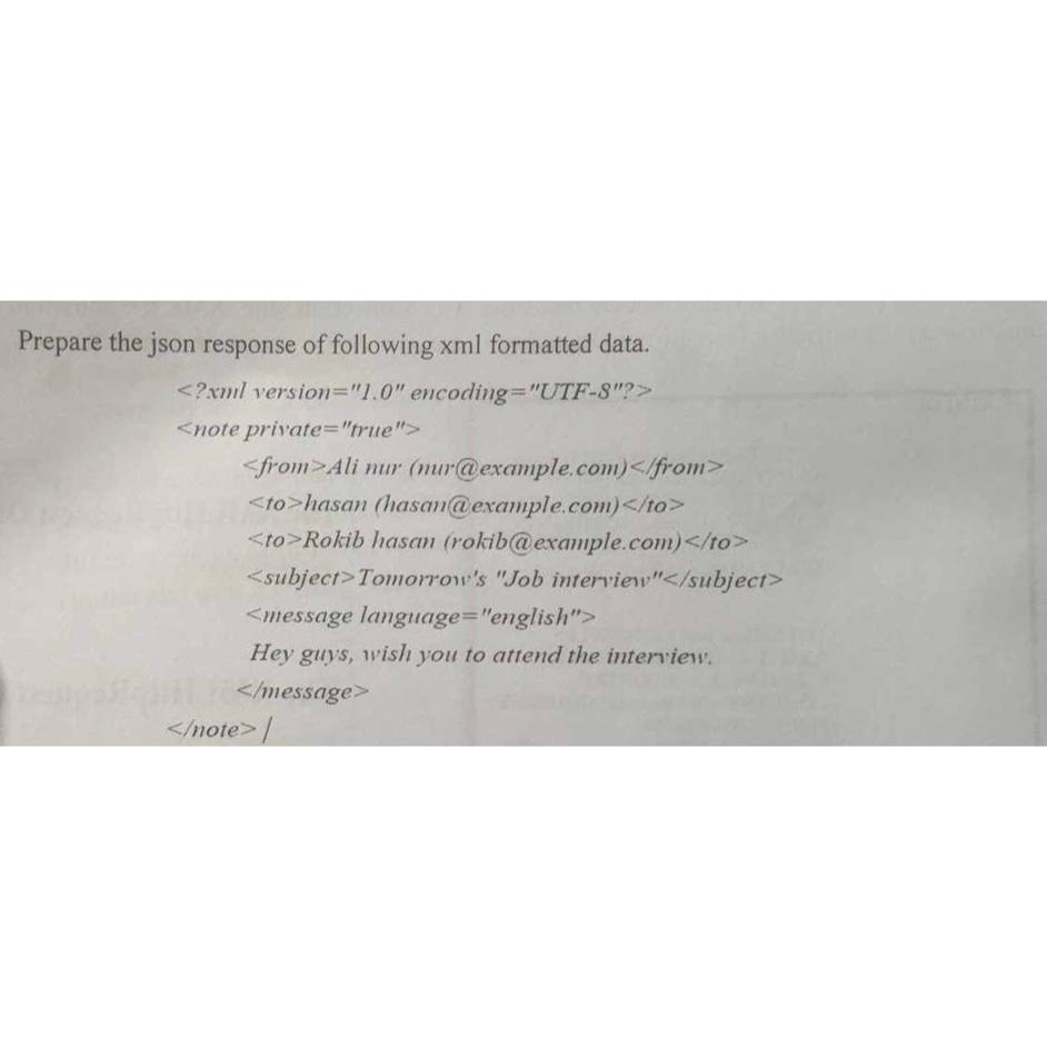 Prepare The Json Response Of Following Xml Formatted