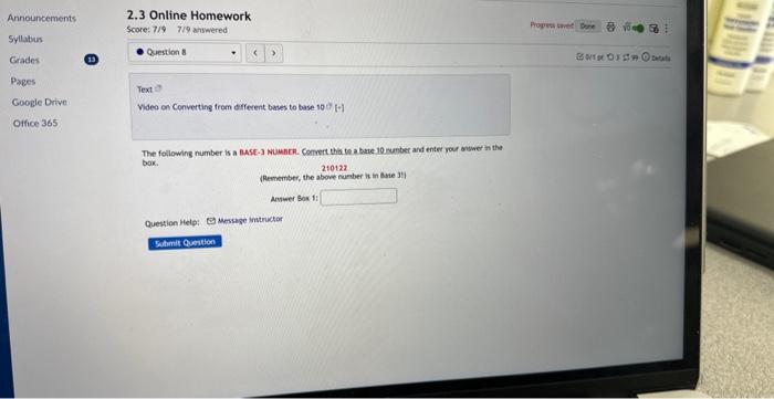 Solved Text Video on Converting from different bases to base | Chegg.com