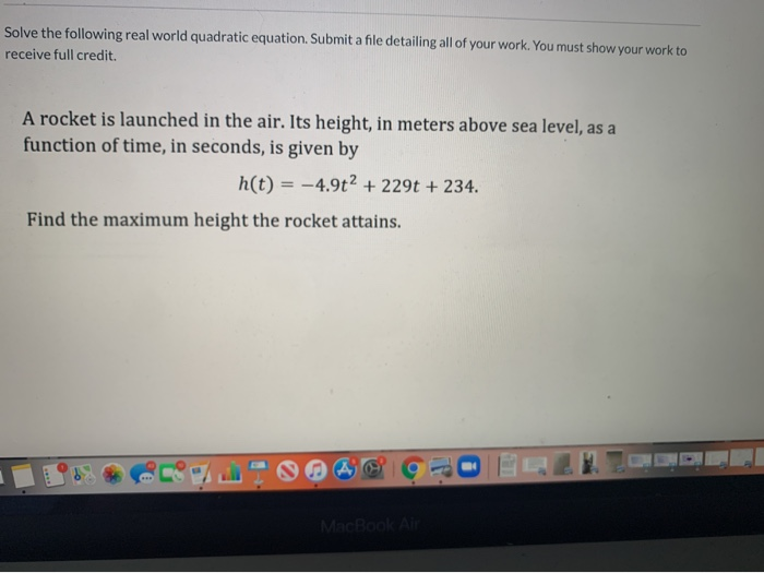Solved Solve the following real world quadratic equation. | Chegg.com