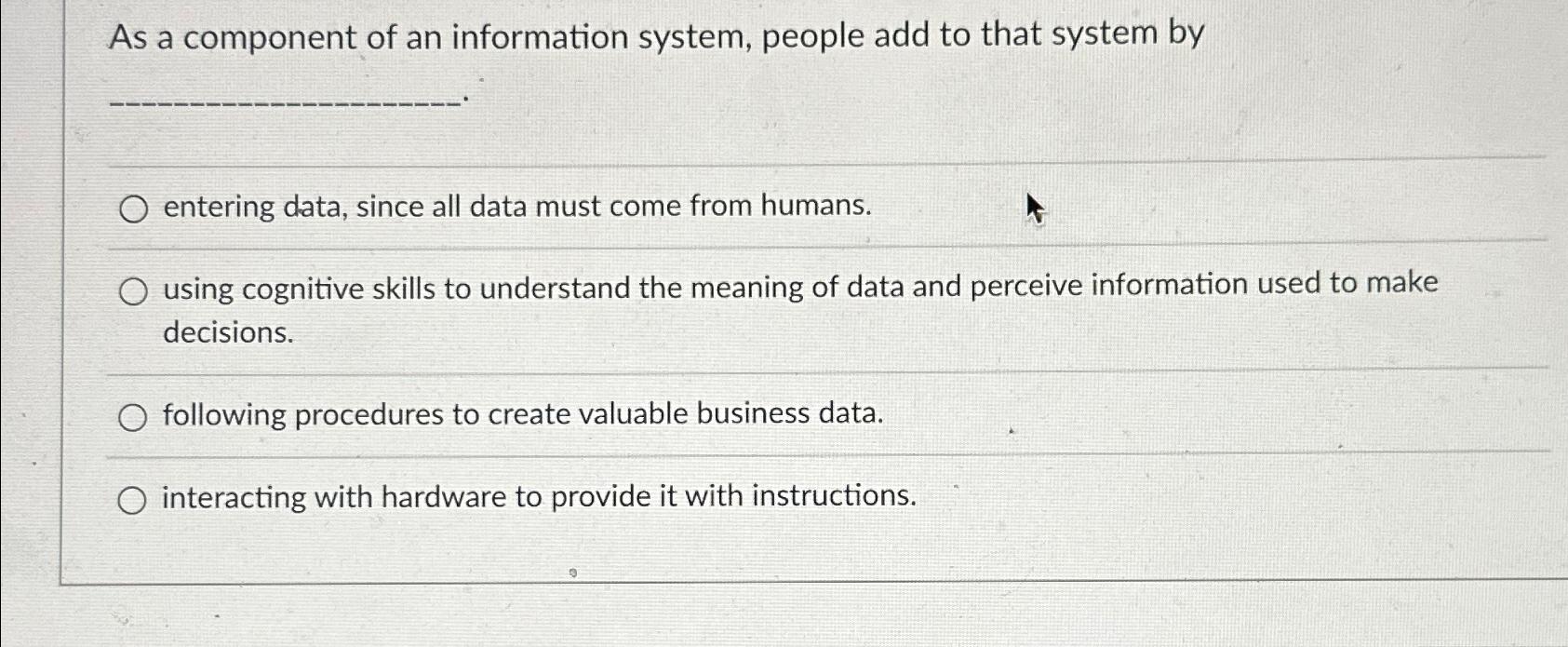 Solved As a component of an information system, people add | Chegg.com
