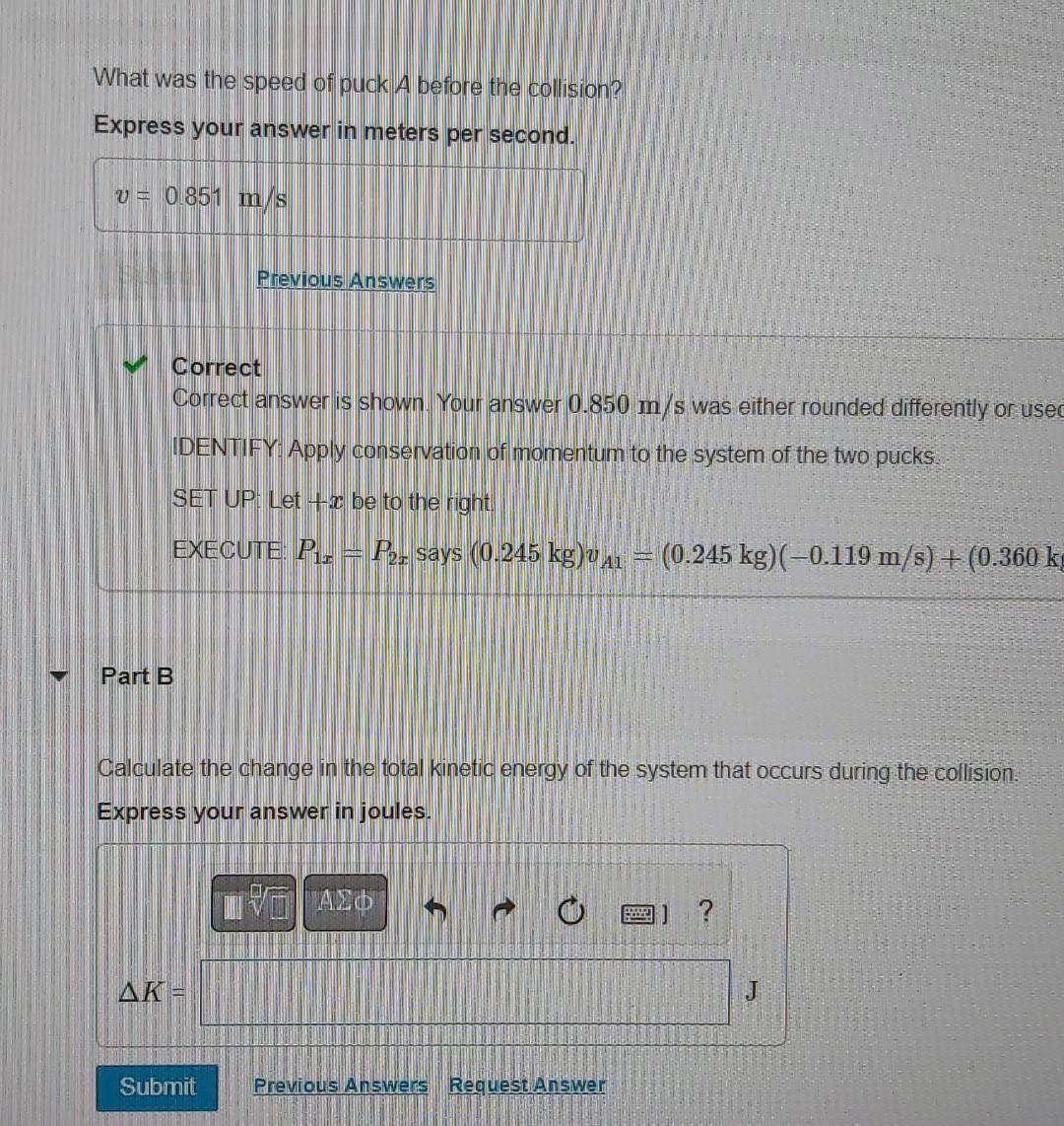 Solved What was the speed of puck A before the collision? | Chegg.com