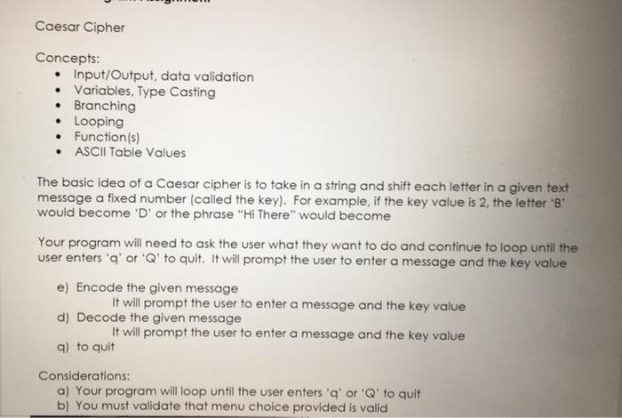 Solved Caesar Cipher Concepts • Inputoutput Data 