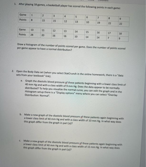 Solved 1. After playing 18 games, a basketball player has | Chegg.com