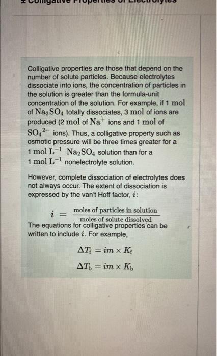 Solved Colligative properties are those that depend on the | Chegg.com