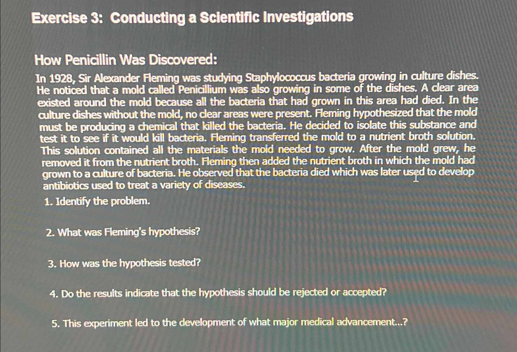 Solved Exercise 3: Conducting a Scientific InvestigationsHow | Chegg.com