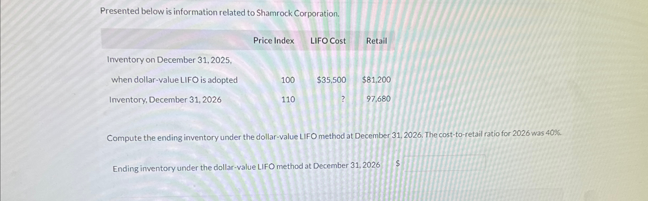 Solved Presented below is information related to Shamrock | Chegg.com