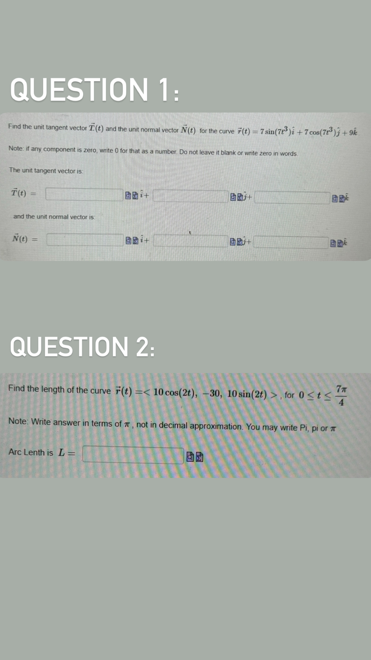 Solved Q.UEST10N1:Find the unit tangent vector vec(T)(t) | Chegg.com