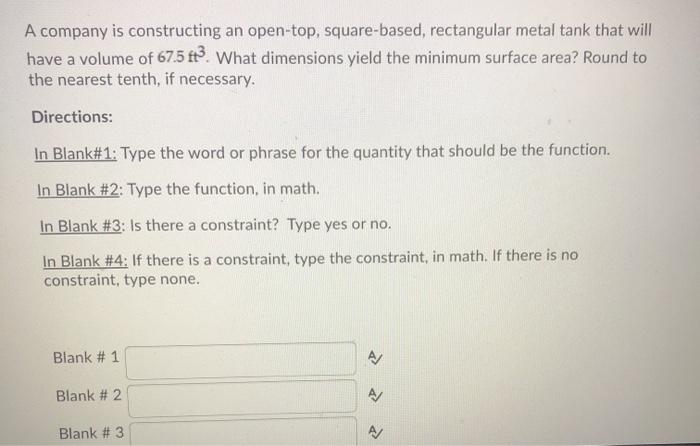Solved A company is constructing an open-top, square-based, | Chegg.com
