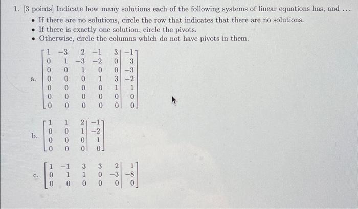 Solved 1. [ 3 points] Indicate how many solutions each of | Chegg.com