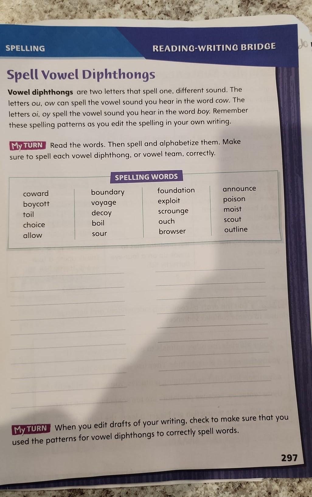 Spell Vowel Diphthongs Vowel diphthongs are two | Chegg.com