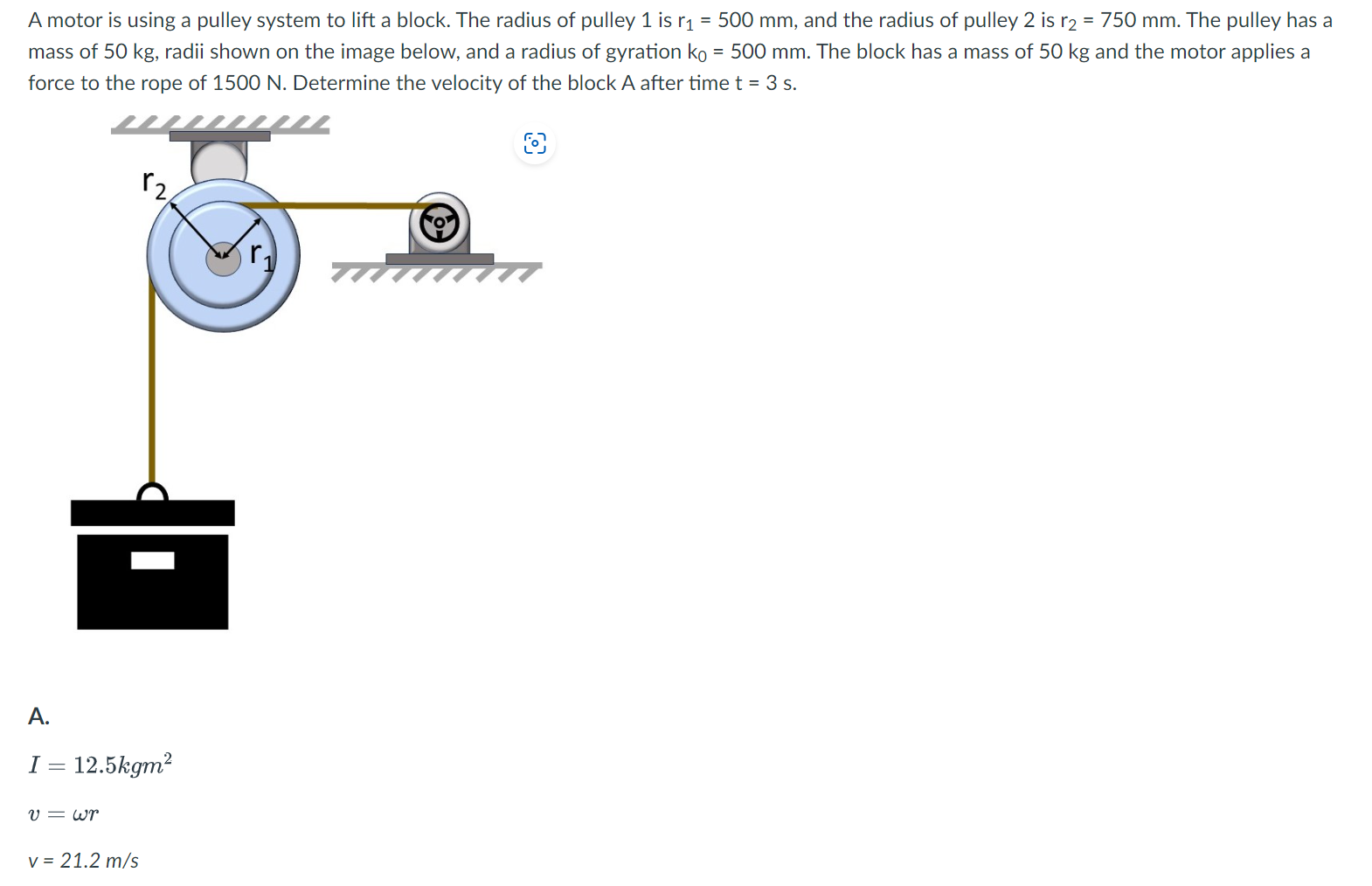 Solved A motor is using a pulley system to lift a block. The | Chegg.com