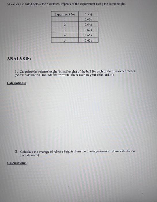 Solved At values are listed below for 5 different repeats of | Chegg.com