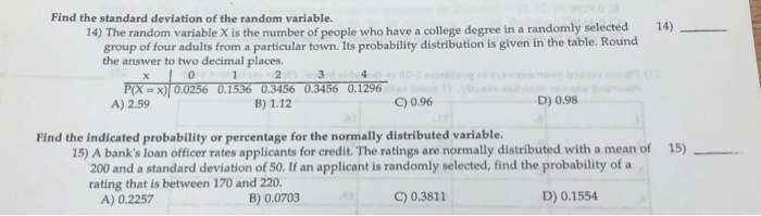 Solved Find the standard deviation of the random variable. | Chegg.com